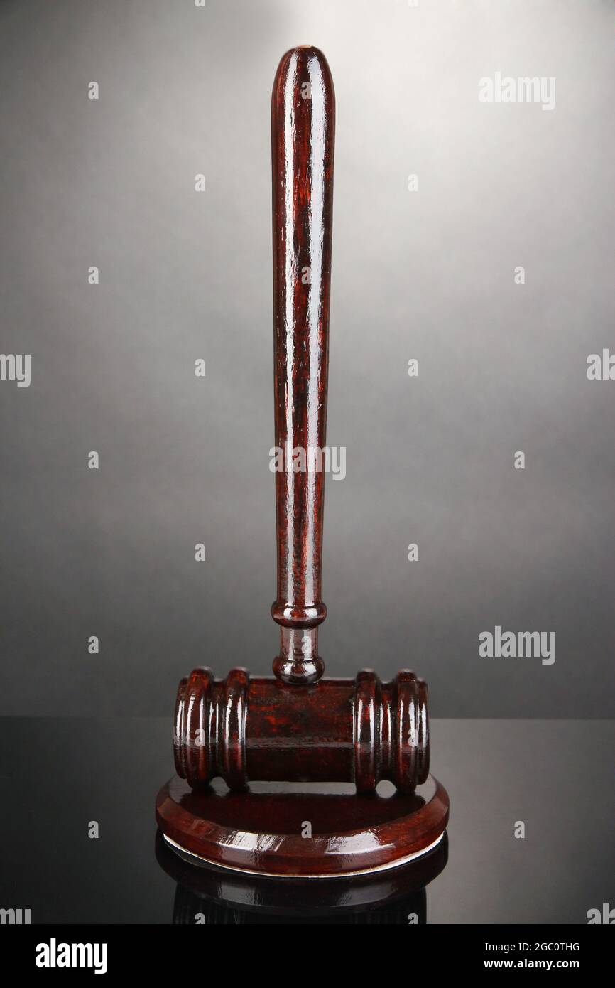 Wooden gavel on grey background Stock Photo - Alamy