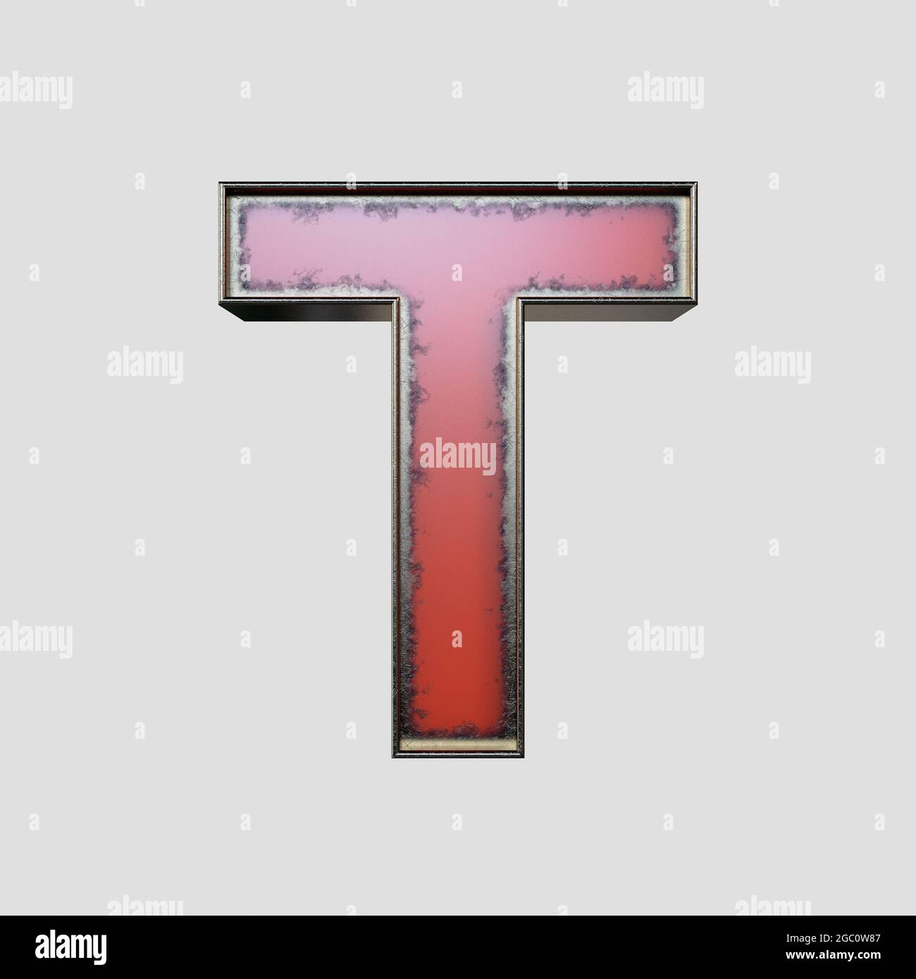 A concept vintage marquee signage T letter made of worn metal on an ...