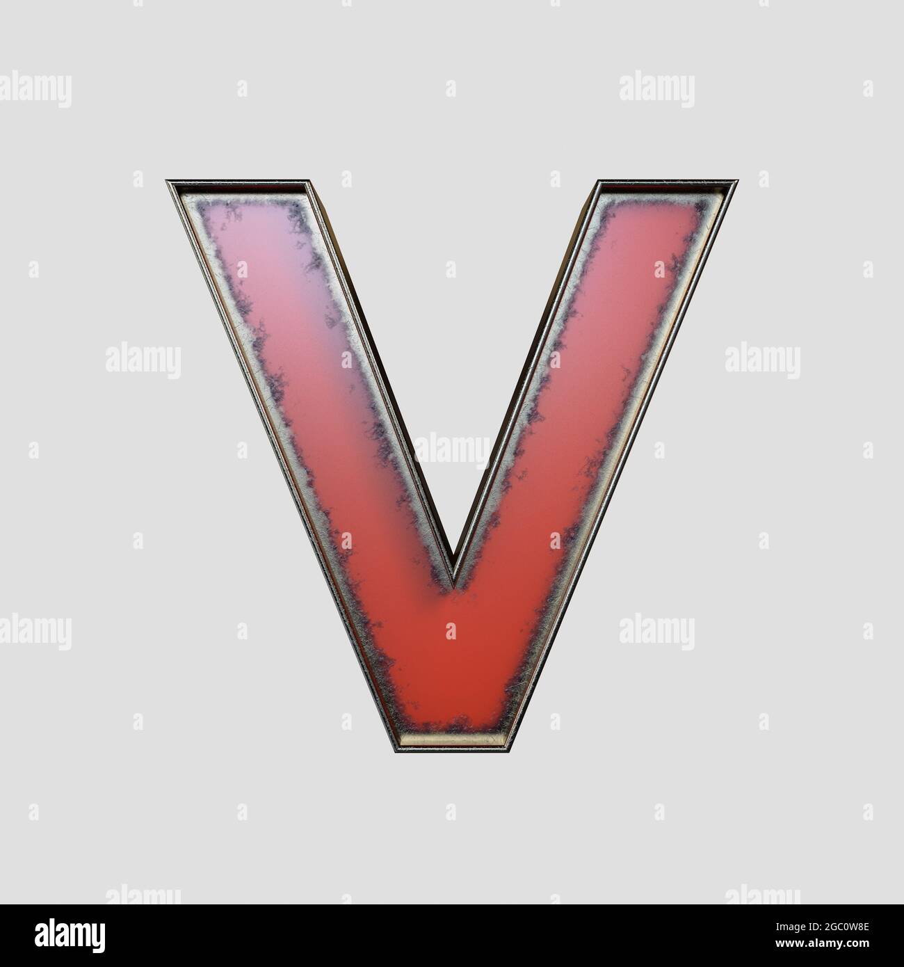 A concept vintage marquee signage V letter made of worn metal on an ...
