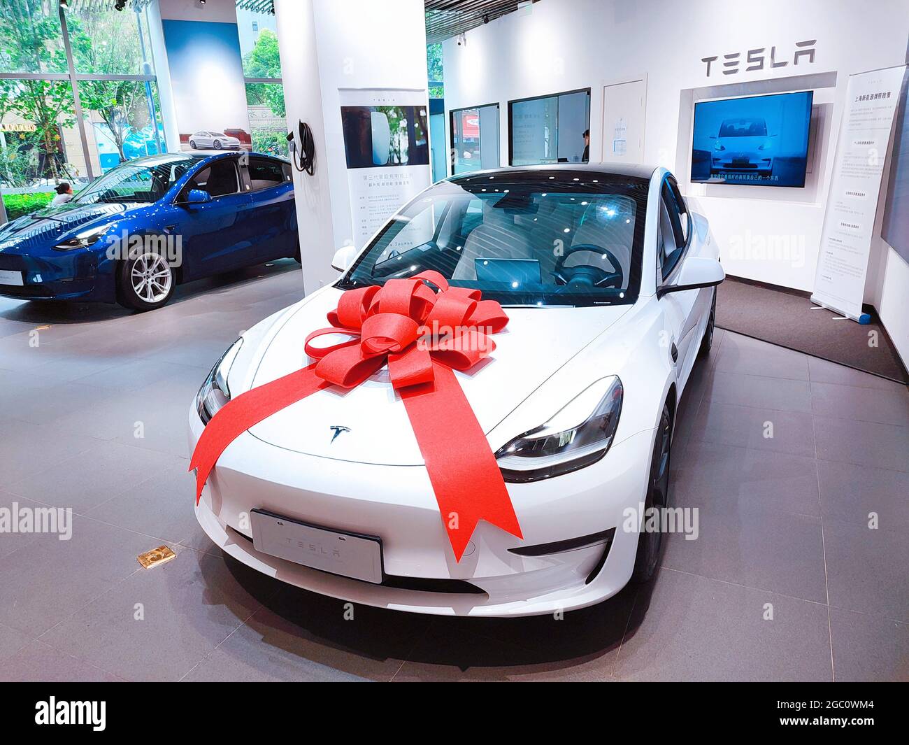 SHANGHAI, CHINA - JUNE 13, 2021 - A model3 of Tesla, a new energy ...
