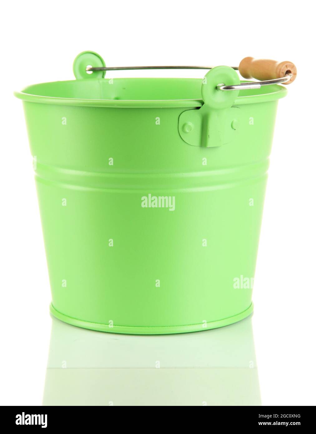 Empty green bucket isolated on white Stock Photo - Alamy