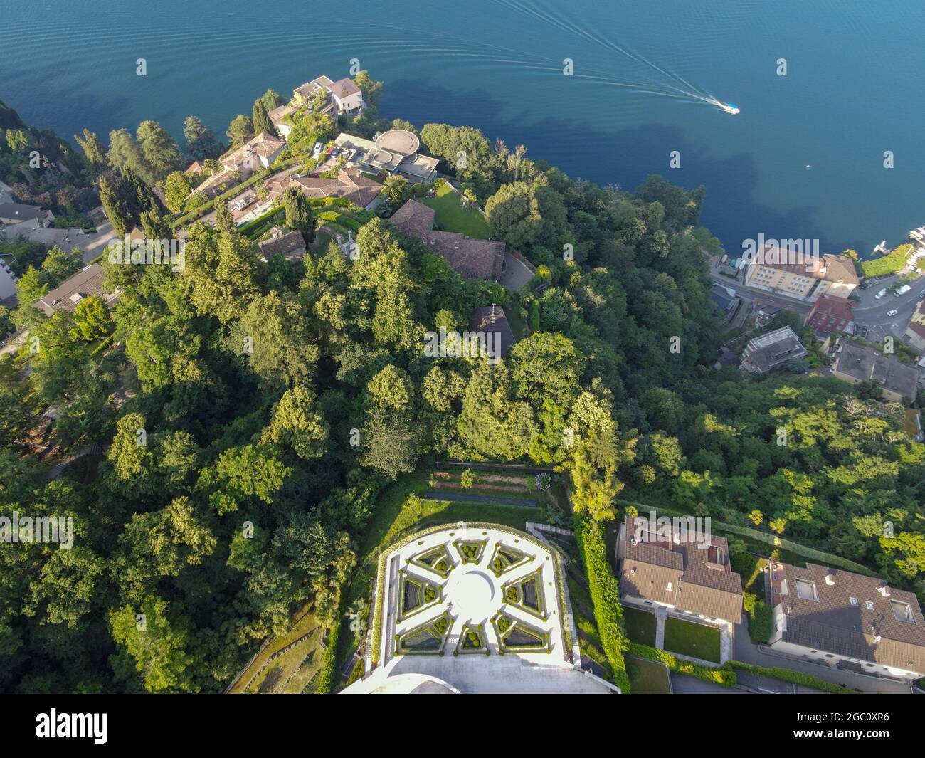 Drone view at Lugano and his lake in the italian part of Switzerland ...