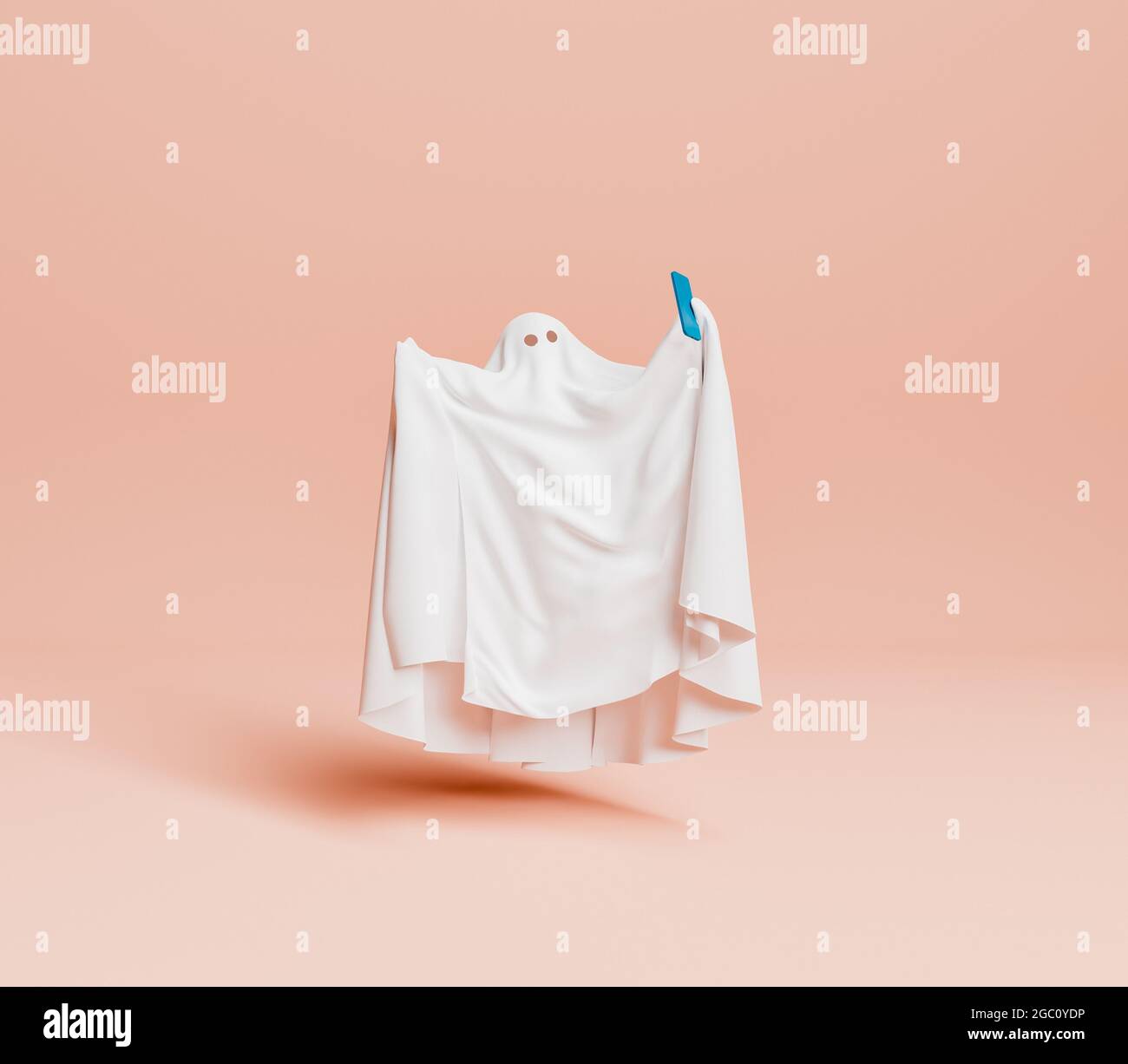 ghost taking a selfie with a smartphone. minimal Halloween concept and ...