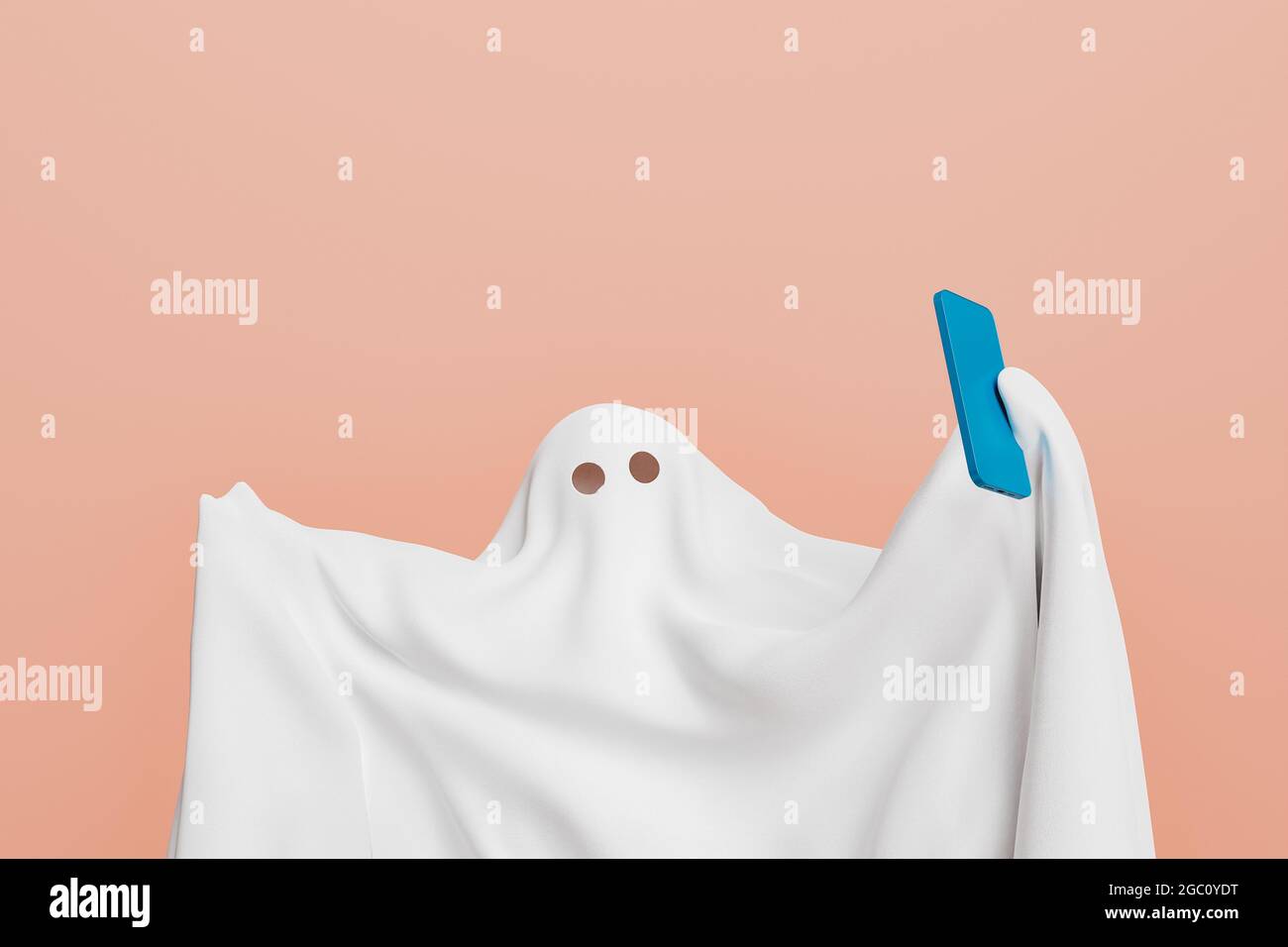 close up of a ghost taking a selfie with a smartphone. halloween ...