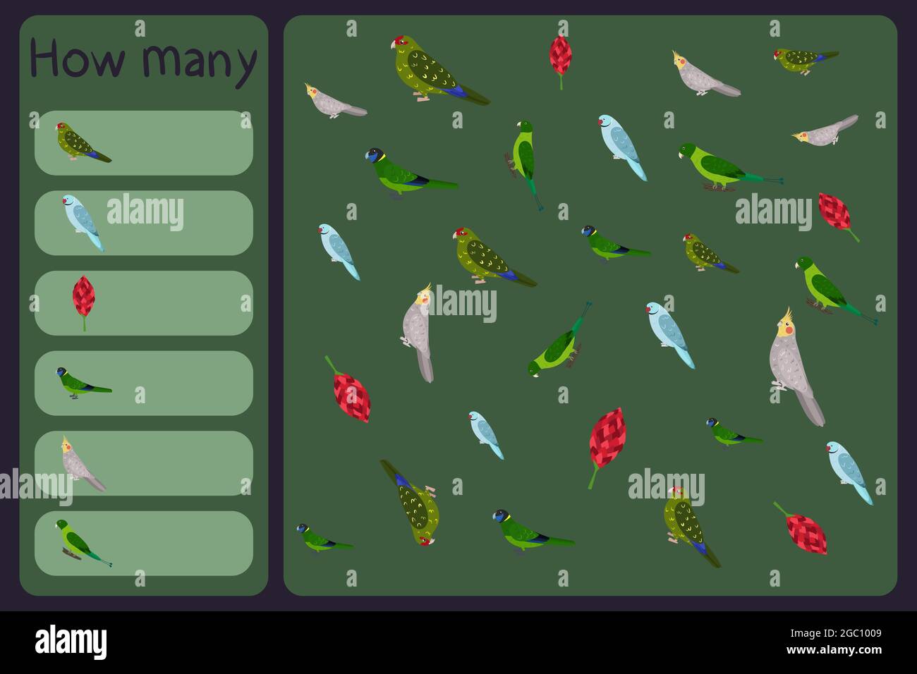 Kids mathematical mini game - count how many parrots and tropical ...
