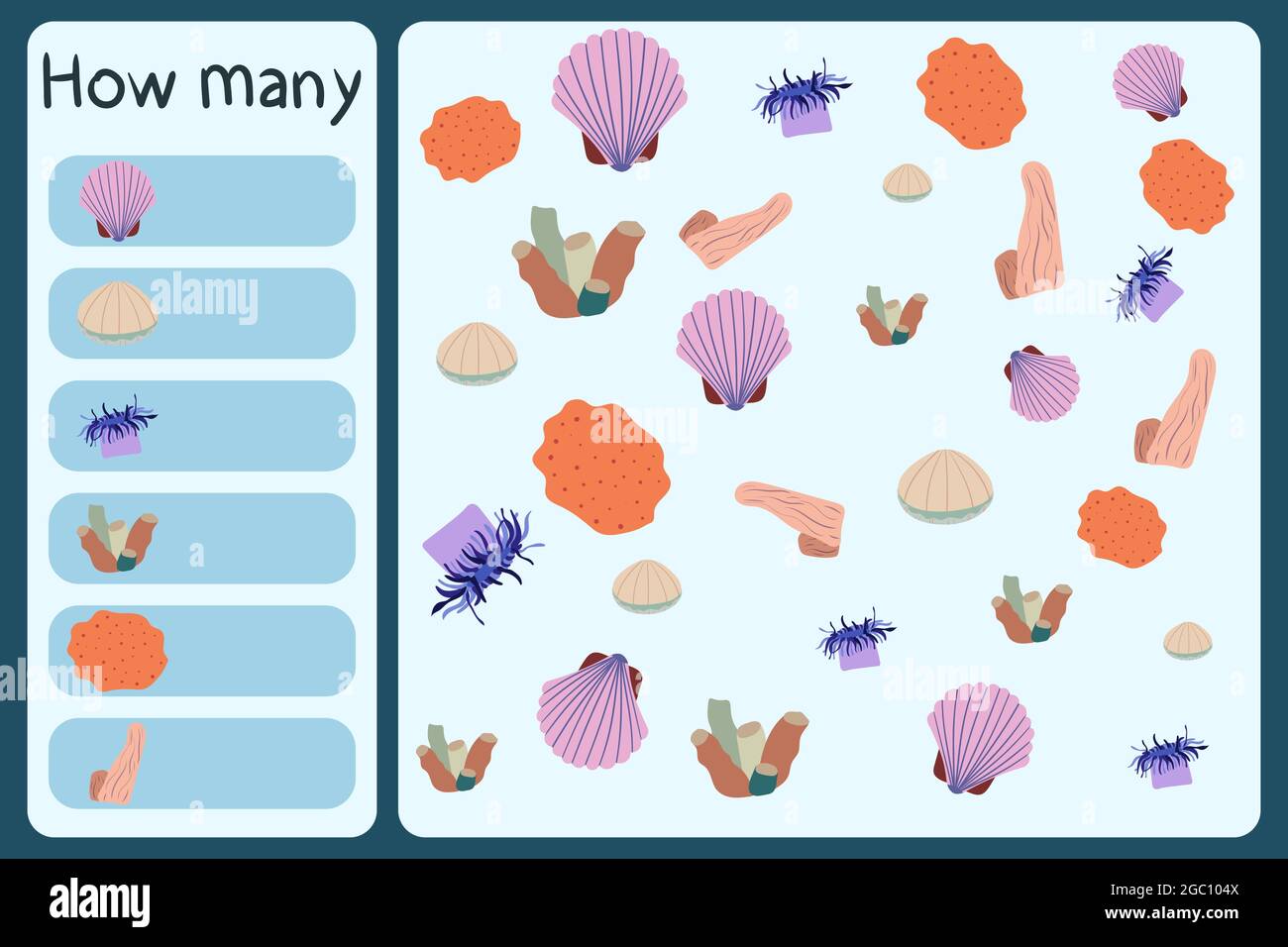 Kids mathematical mini game - count how many sea animals - shall ...