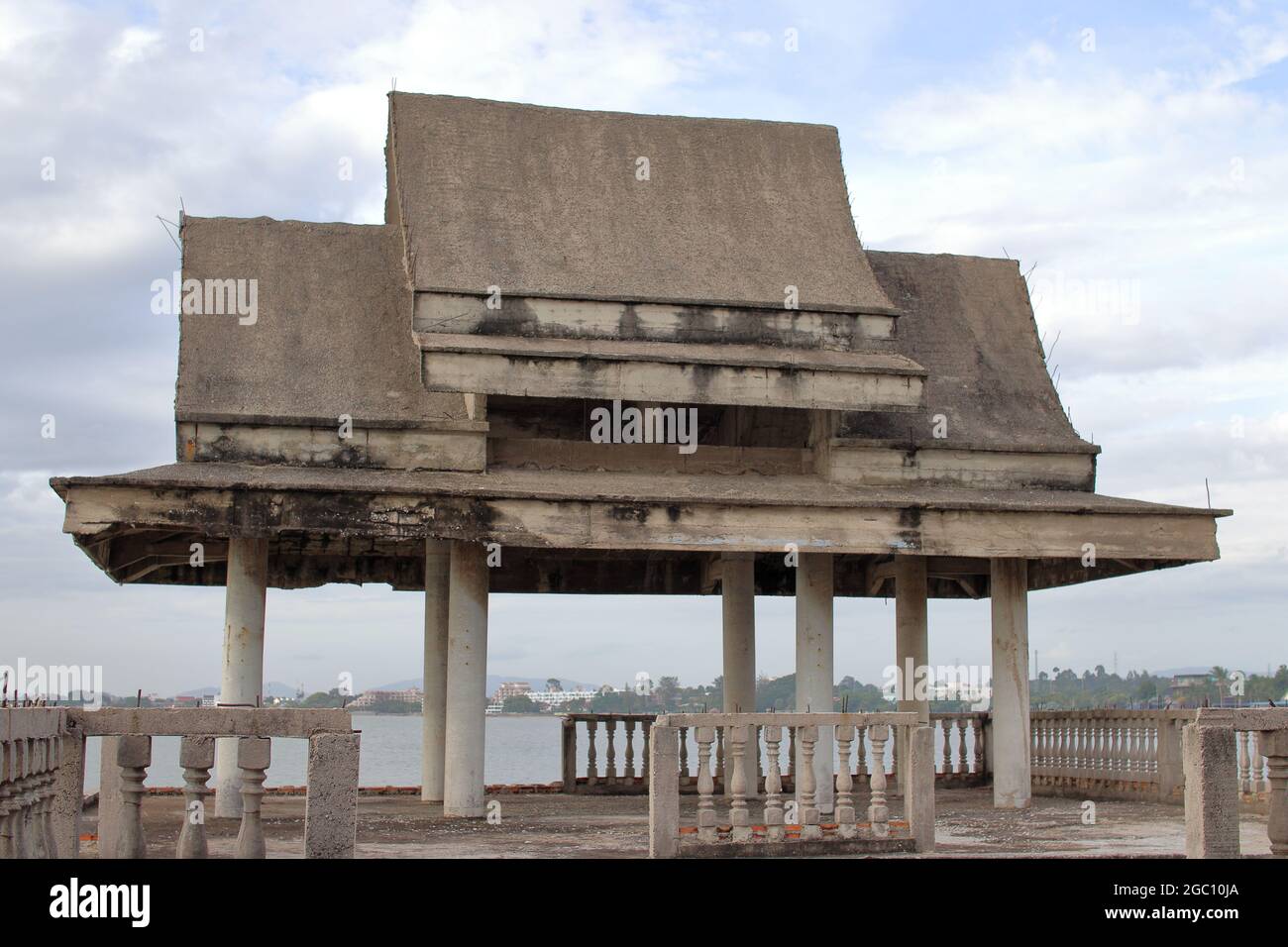 A covered part of a jetty, bridge or pier made of steel concrete Stock ...