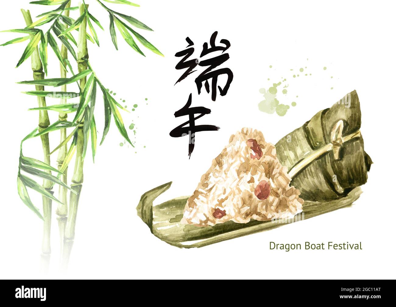Traditional chinese rice dumpling or Zongzi wrapping in bamboo leaves ...