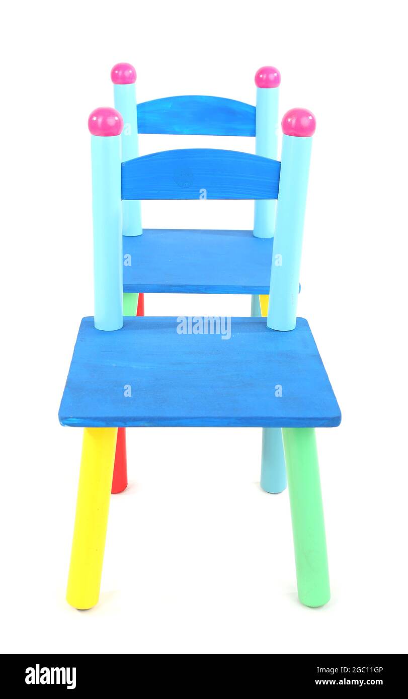 Small and colorful chairs for little kids isolated on white Stock Photo ...