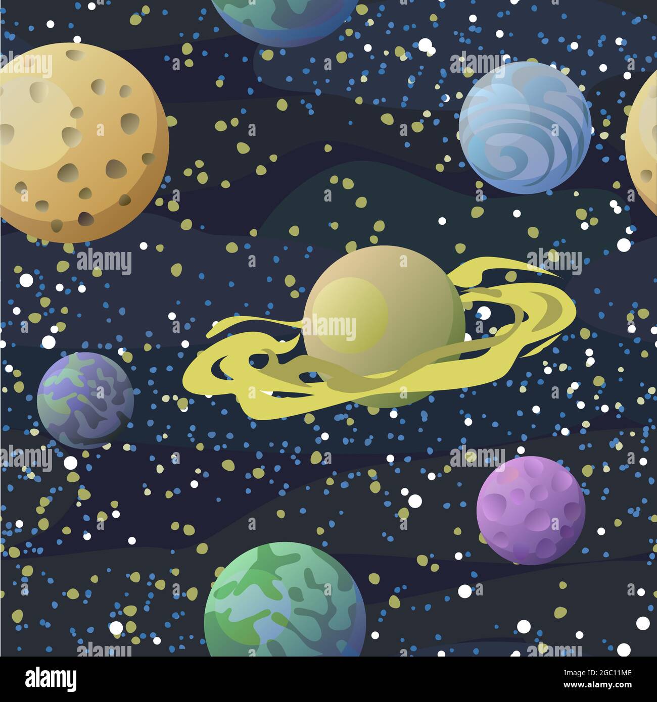 Cosmos background. Planets and satellites. Seamless pattern. Childrens ...
