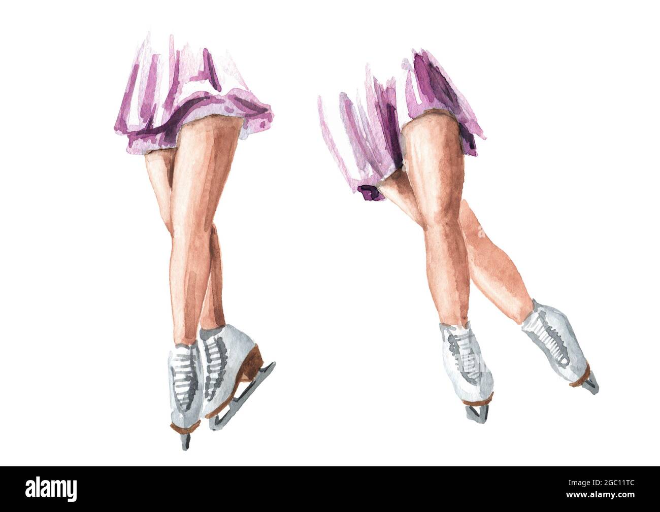 Figure skating concept, Slender female legs on skates set, Hand drawn ...