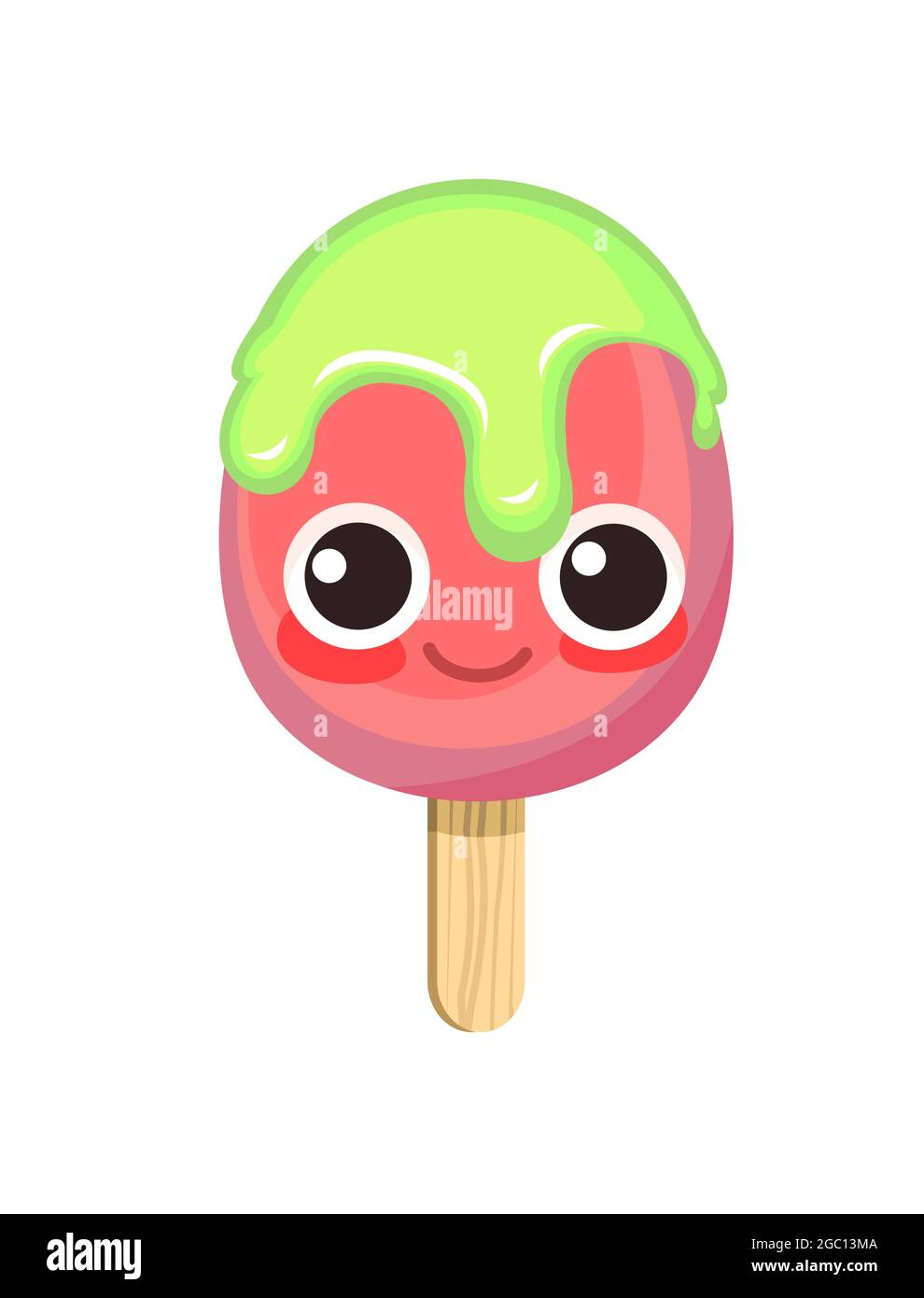 Red Ice cream. Green Syrup streaks. Summer food sweet dessert. Cartoon ...