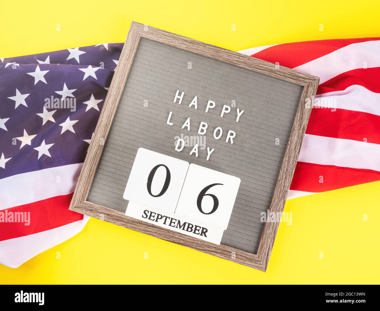 Happy Labor Day greetings on letter board with american flag Stock ...