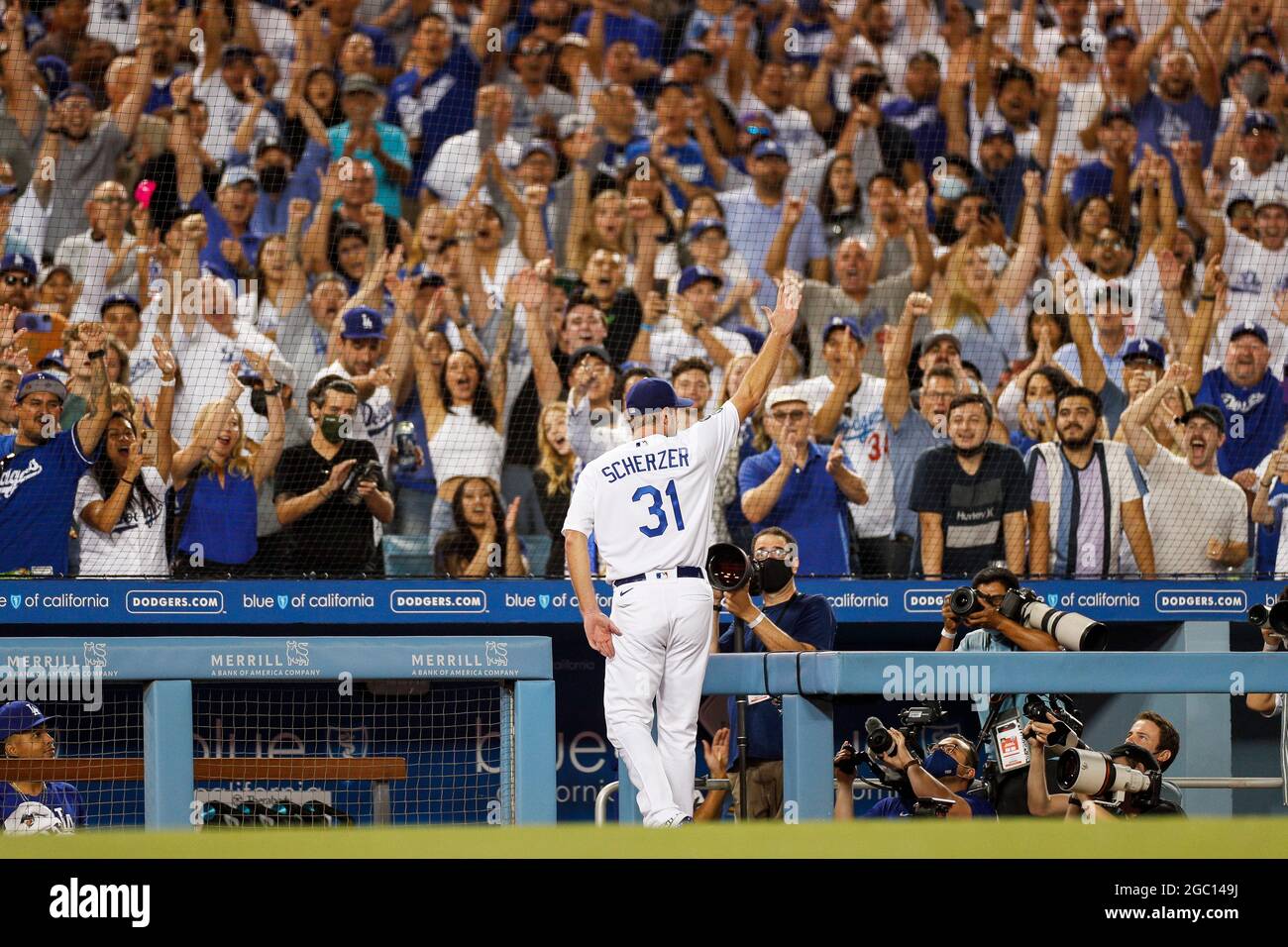 Los Angeles Dodgers pitcher Max Scherzer (31) departs the game after 10 ...