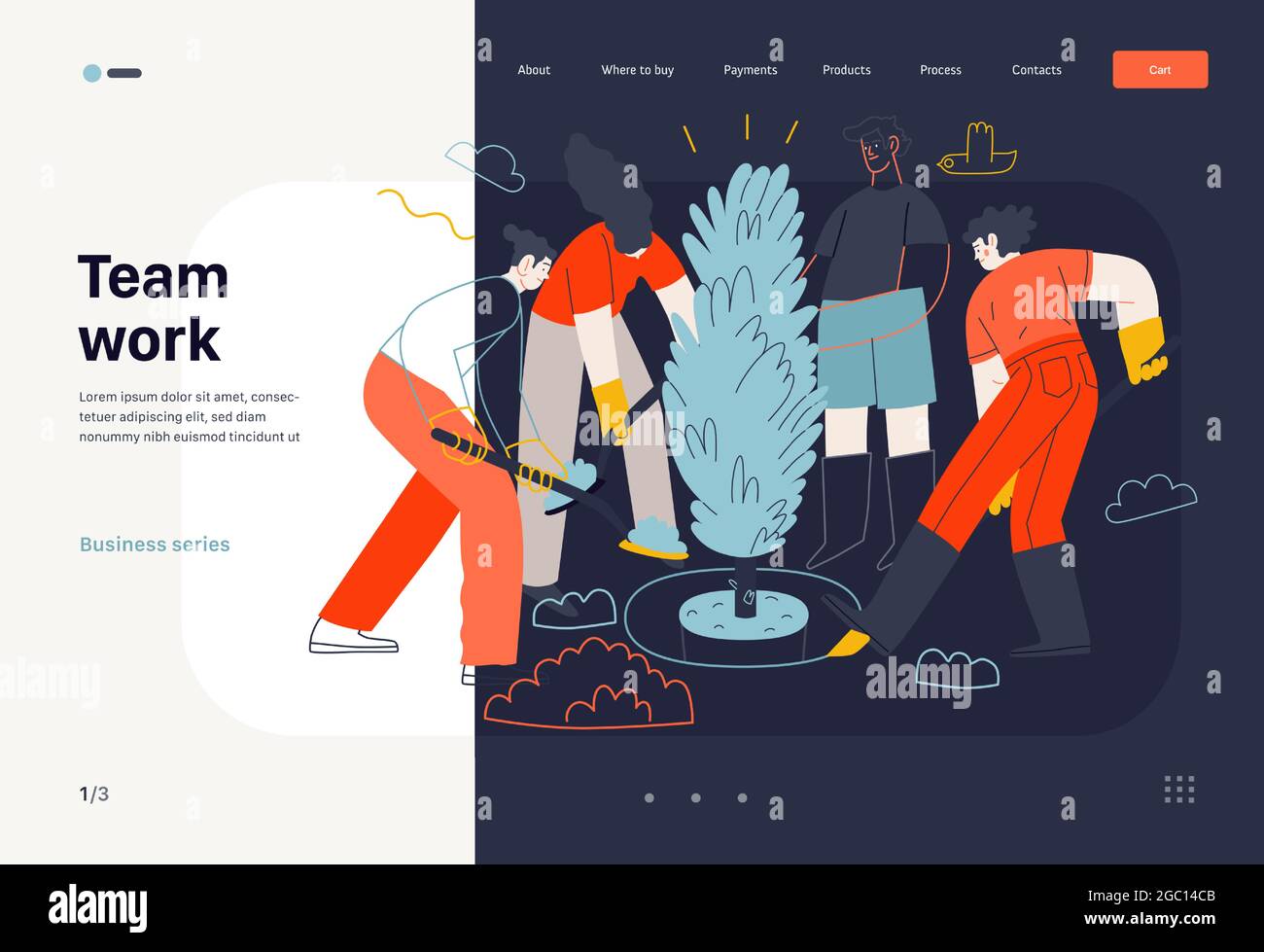 Business topics -teamwork, web template header. Flat style modern ...