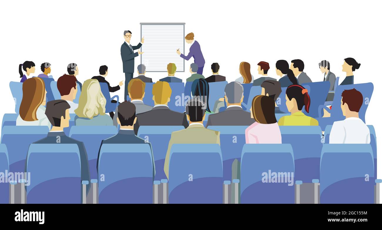 Business seminar, meeting discussion, illustration Stock Vector Image ...