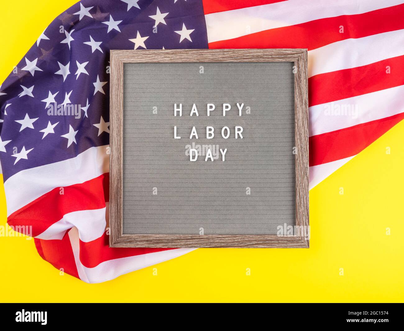 Happy Labor Day greetings on letter board with american flag Stock ...