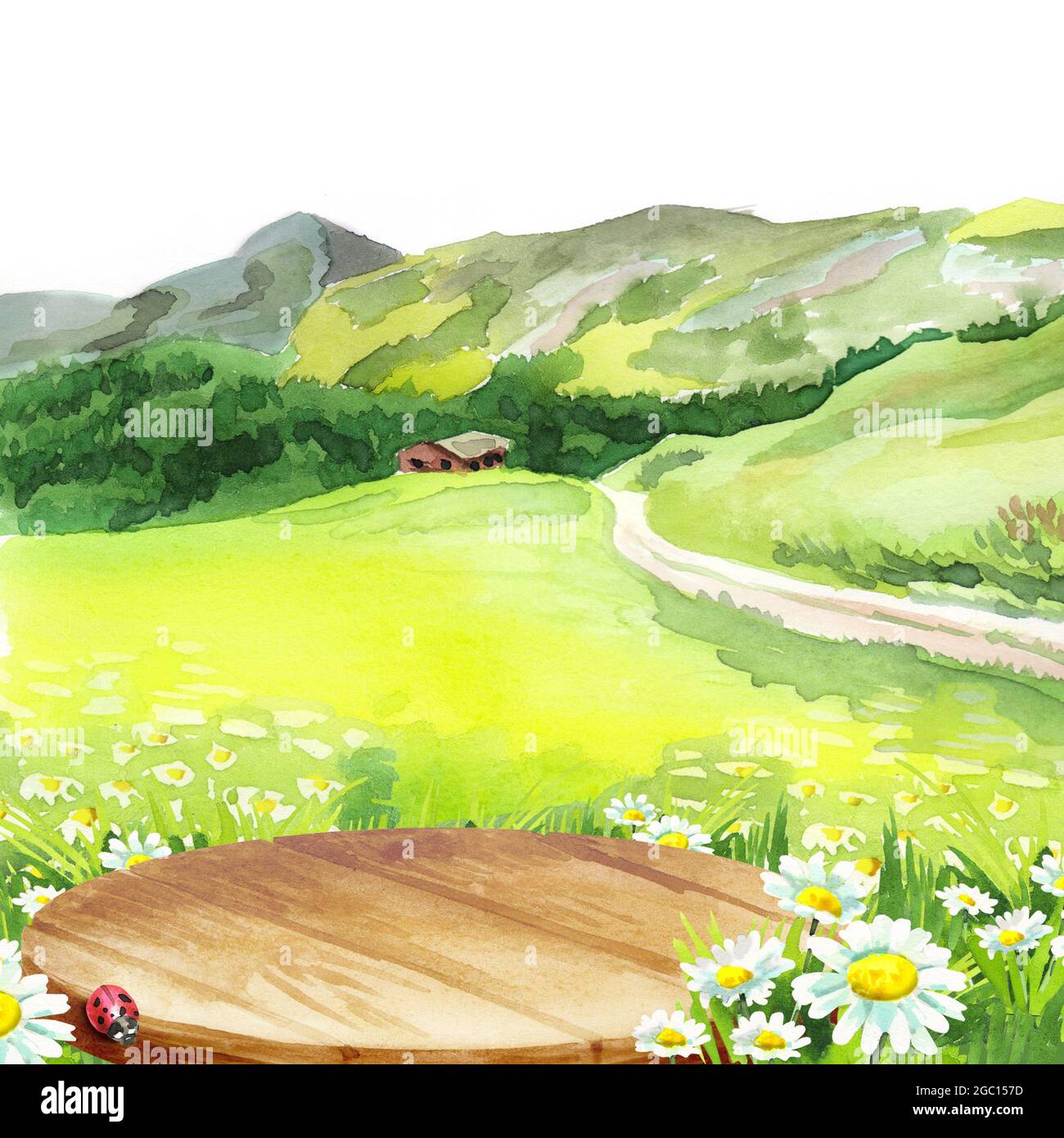 Background of Alpine scenery. Watercolor Stock Photo - Alamy
