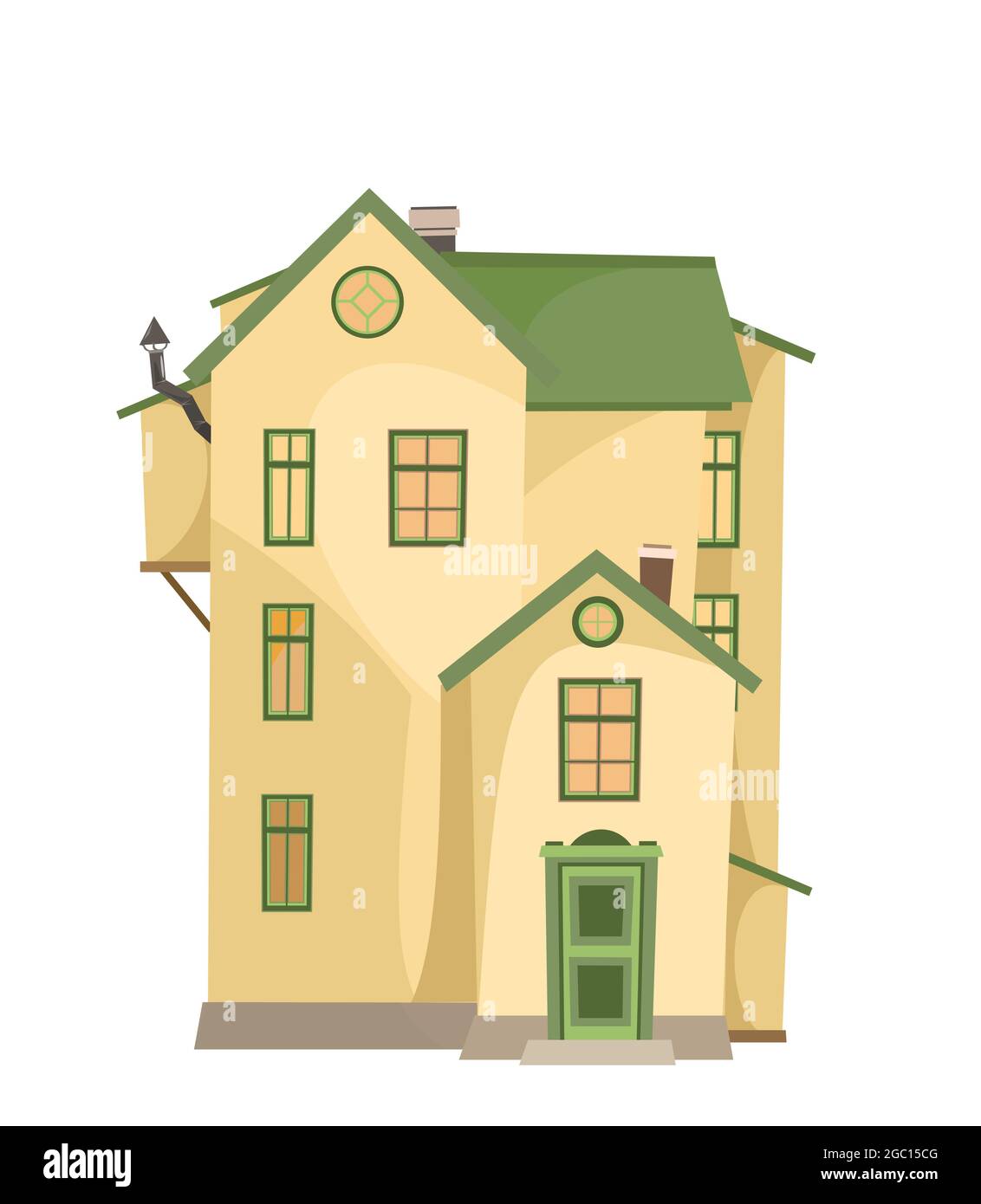 Simple cartoon house with a chimney. Cozy narrow rural dwelling in a ...