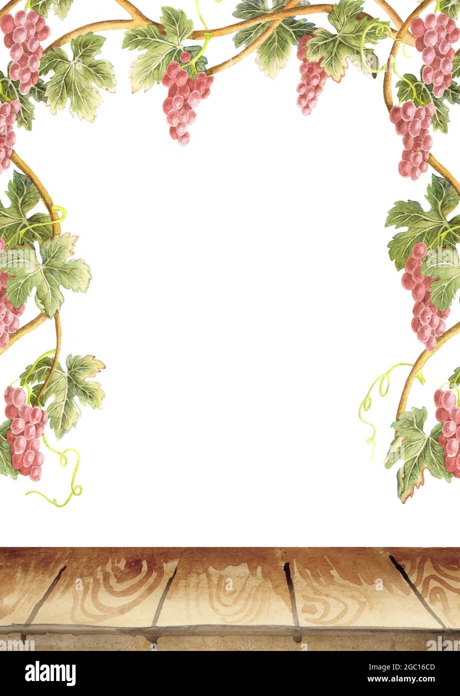 Frame of grape vines. Table. Background. Watercolor template Stock ...