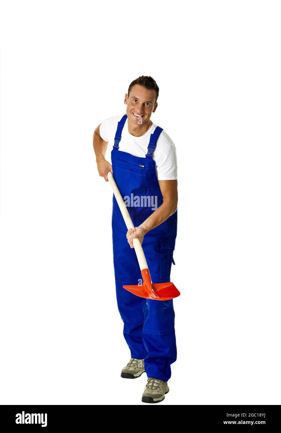 blue collar worker with chovel Stock Photo - Alamy