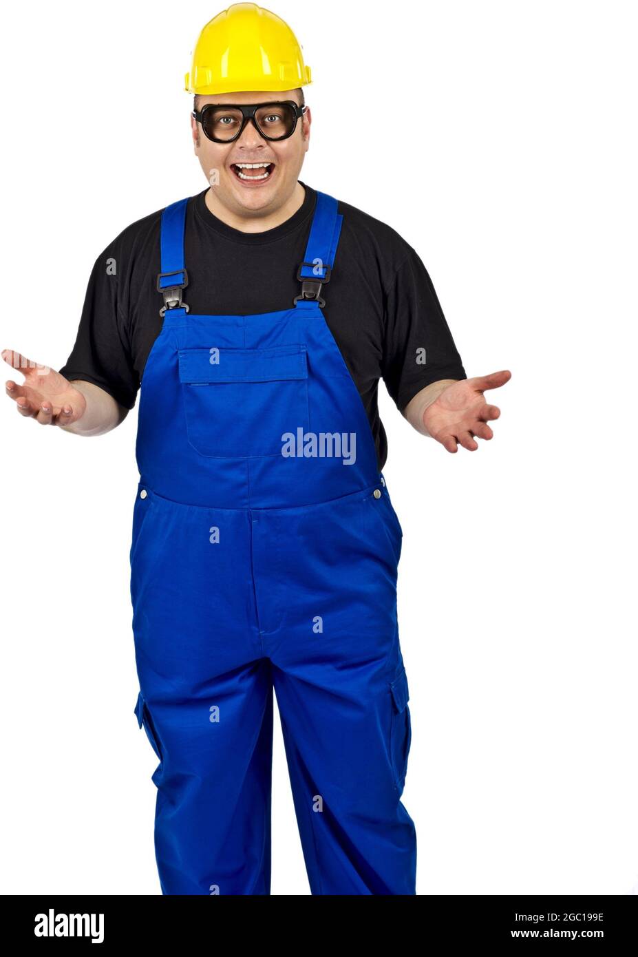 blue collar worker with hard hat and safety glasses Stock Photo - Alamy