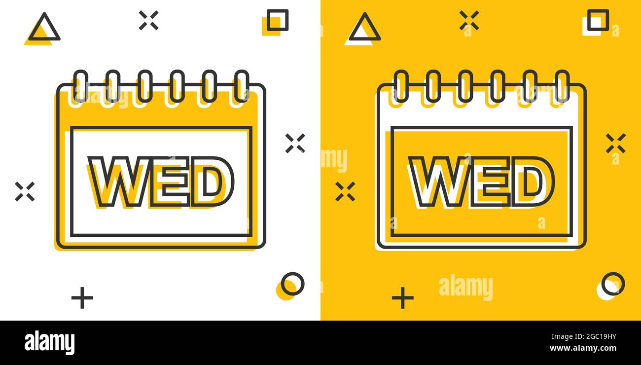 Vector cartoon wednesday calendar page icon in comic style. Calendar ...