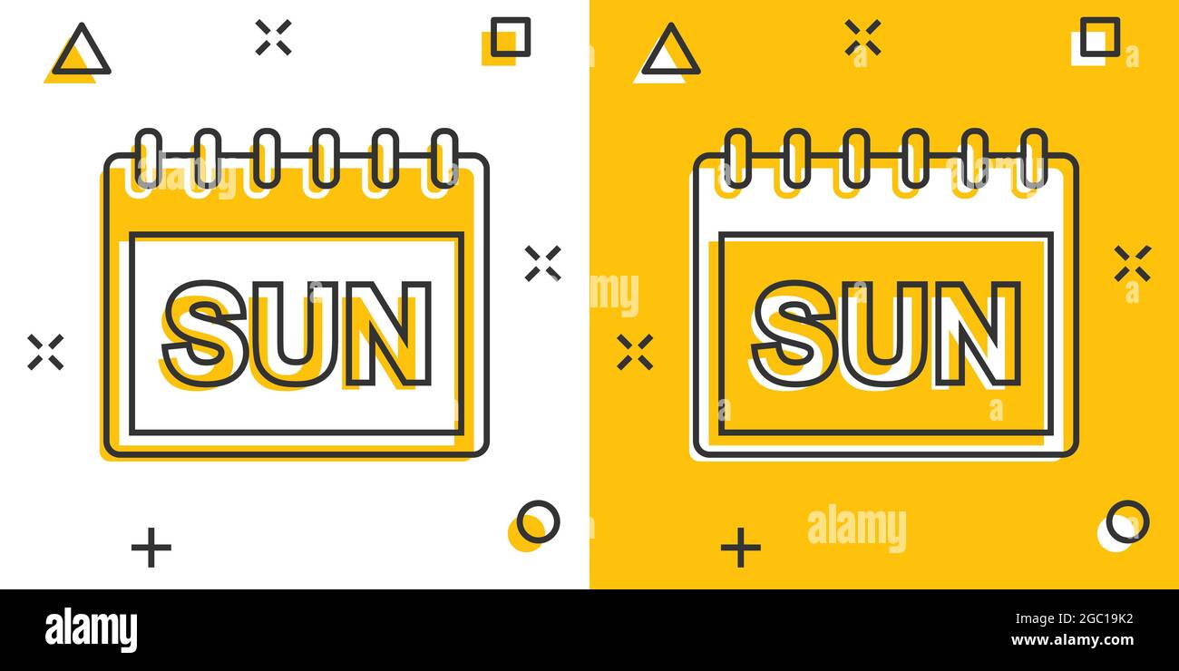 Vector cartoon sunday calendar page icon in comic style. Calendar sign ...