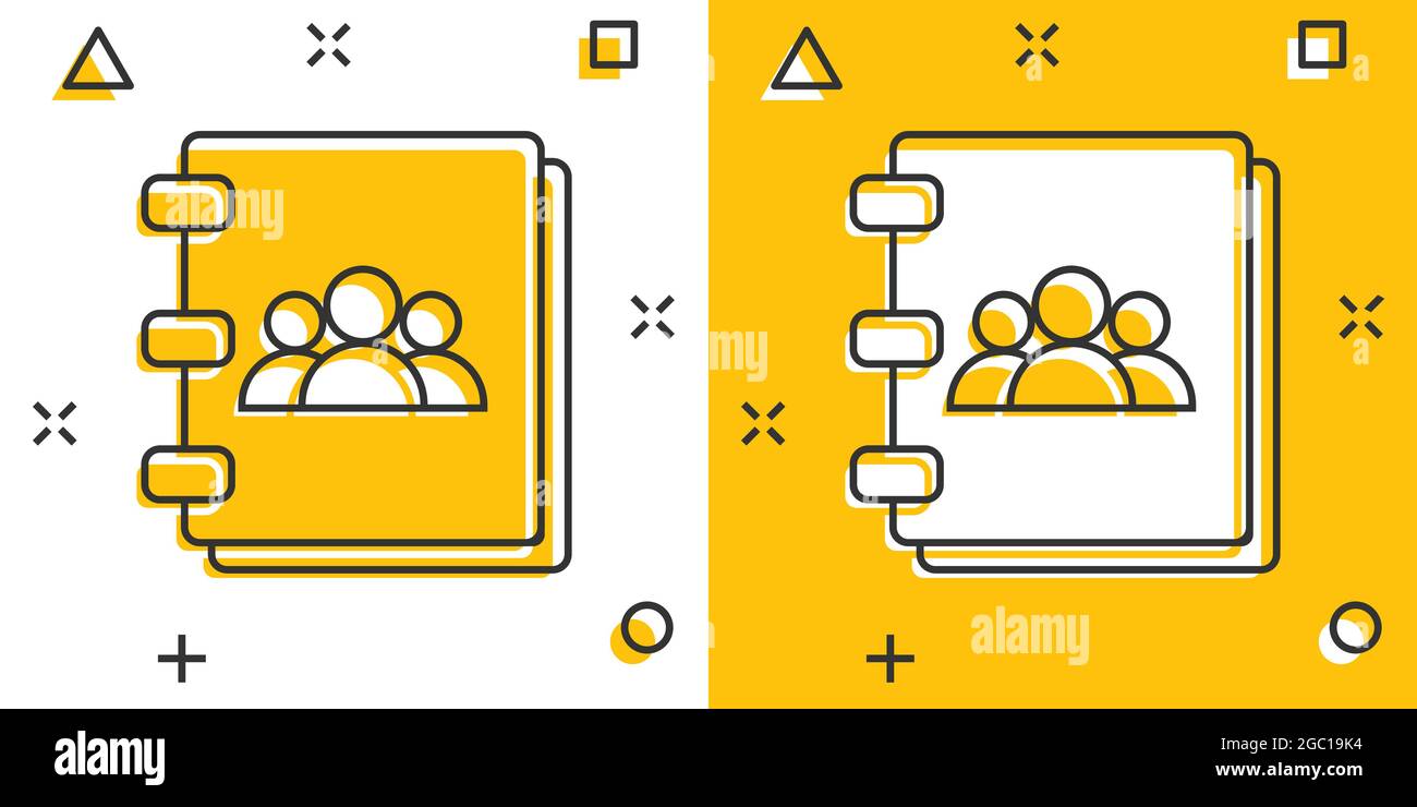 Vector cartoon address book icon in comic style. Contact note sign ...