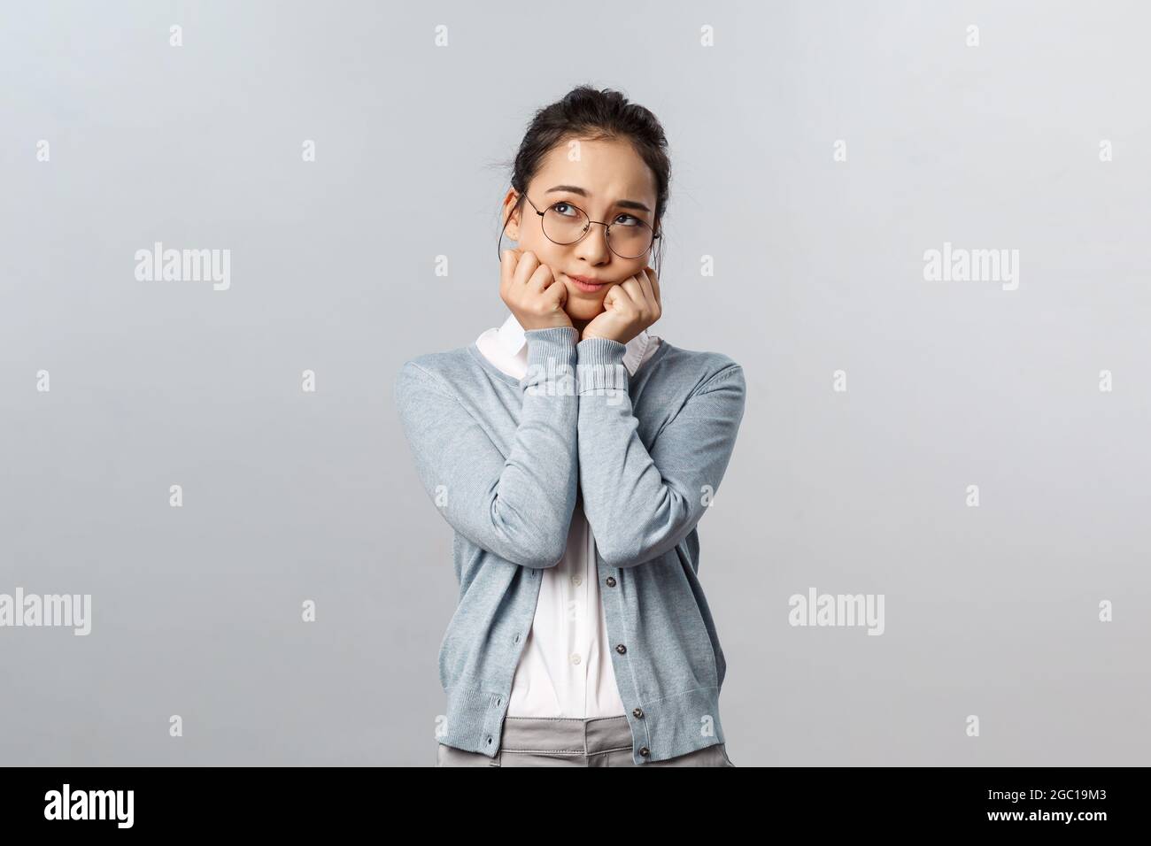 Emotions, people and lifestyle concept. Adorable dreamy and romantic ...