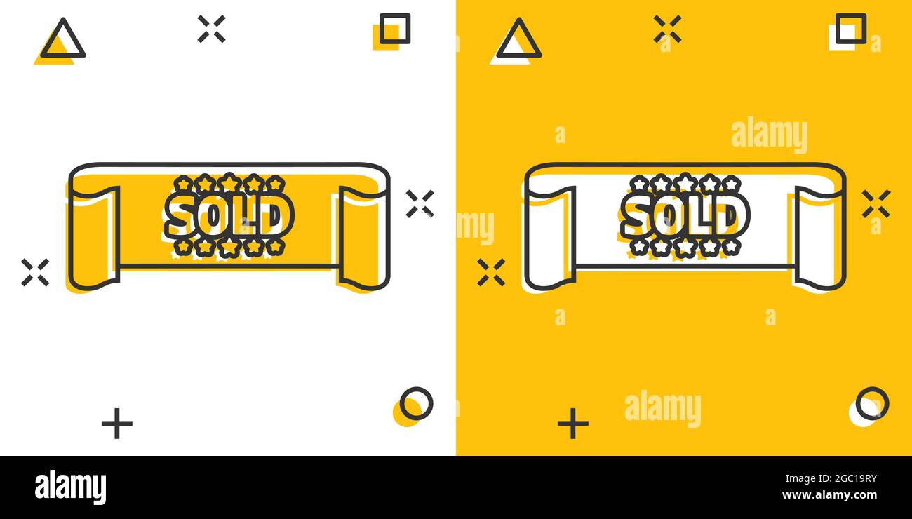 Vector cartoon sold ribbon icon in comic style. Discount, sale sticker ...
