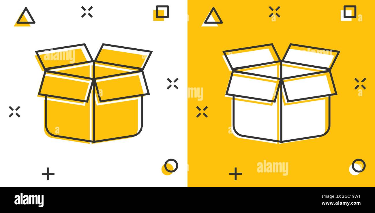 Vector cartoon packaging box icon in comic style. Shipping pack sign ...