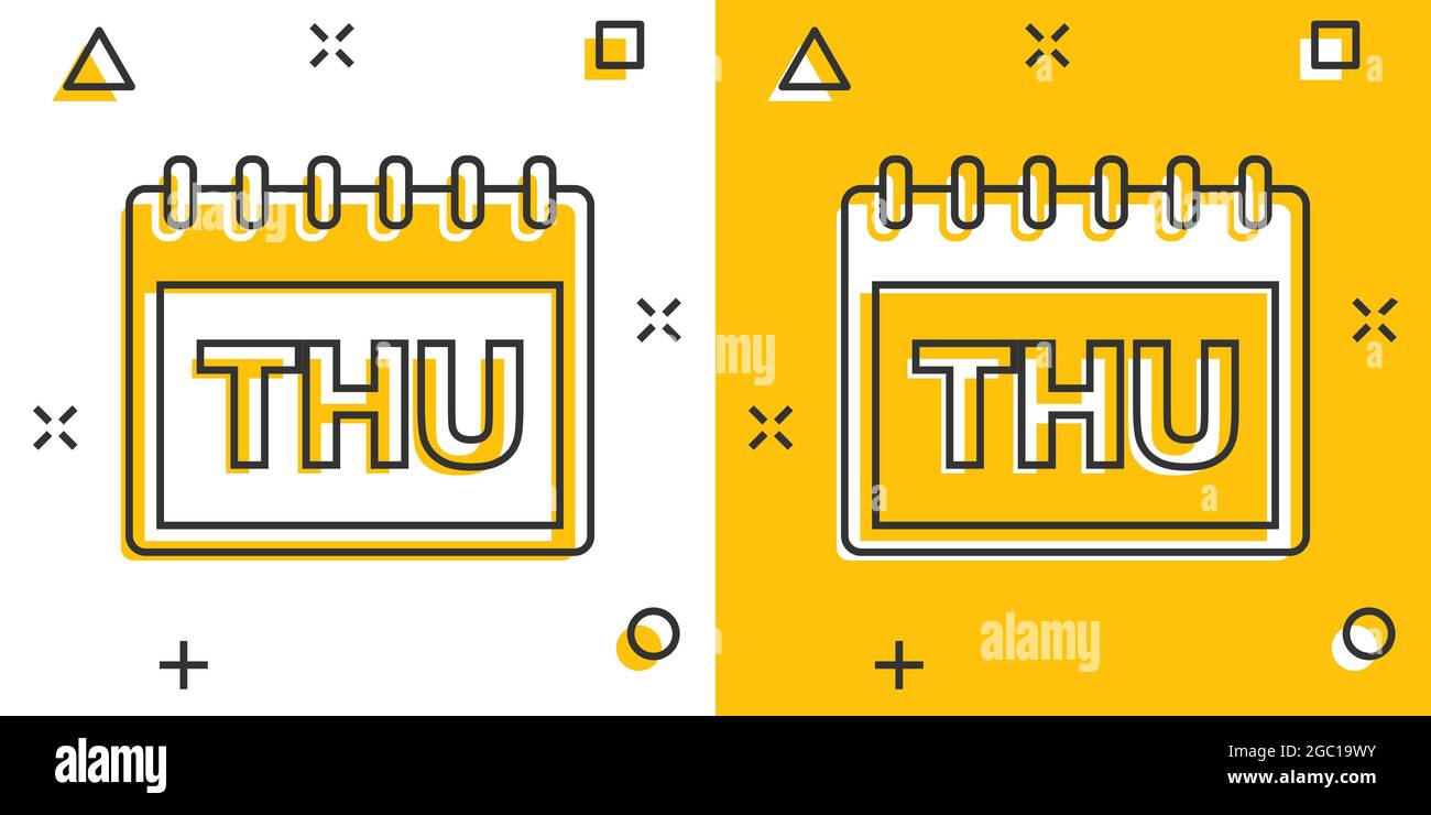 Vector cartoon thursday calendar page icon in comic style. Calendar ...