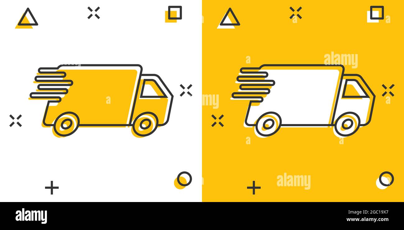 Vector cartoon truck, car icon in comic style. Fast delivery service ...