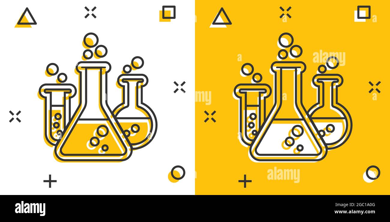 Vector cartoon chemical test tube icon in comic style. Laboratory ...