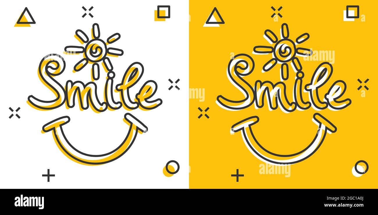 Vector cartoon smile text icon in comic style. Hand drawn smile sign ...