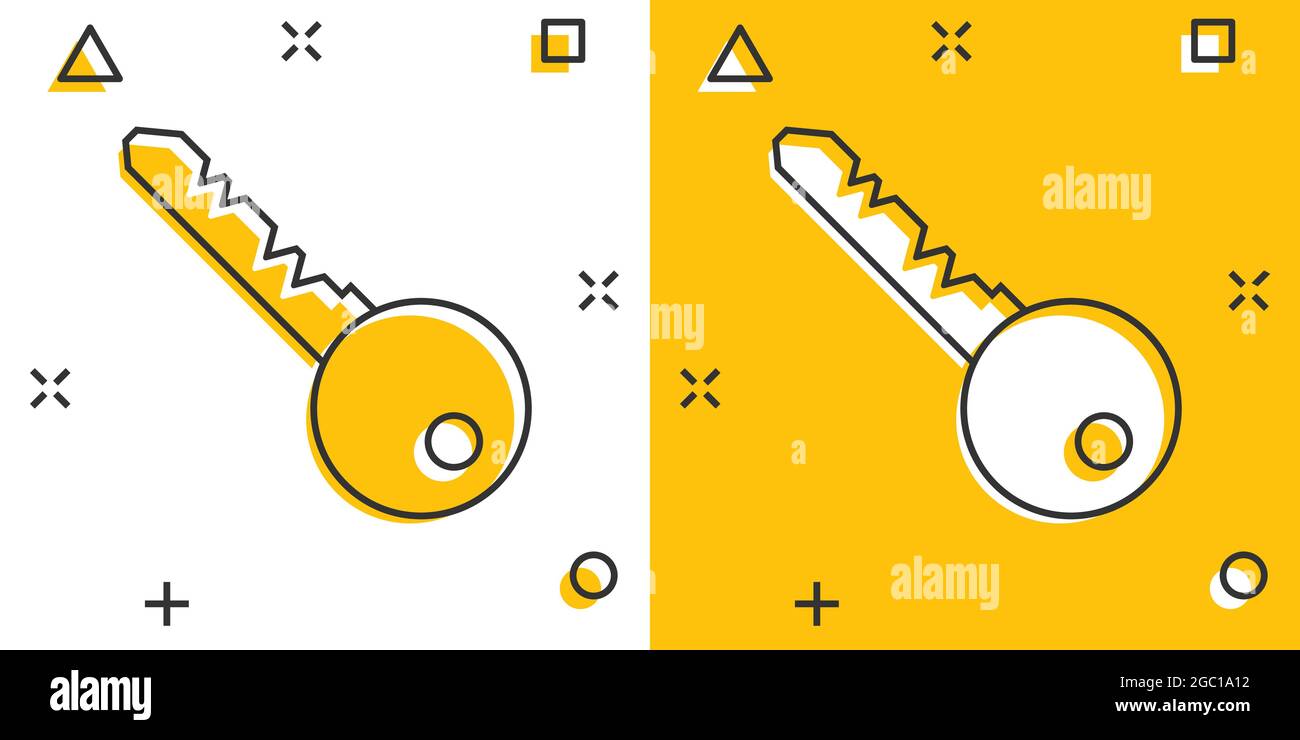 Vector cartoon key icon in comic style. Unlock sign illustration ...