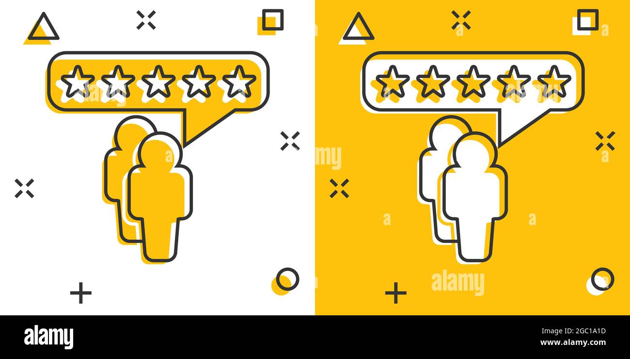 Vector cartoon customer reviews, user feedback icon in comic style ...