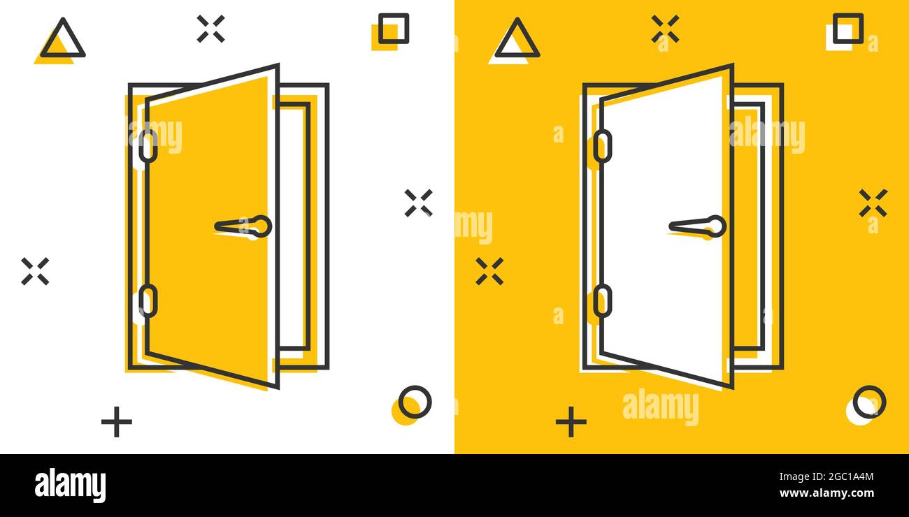 Vector cartoon door icon in comic style. Exit sign illustration ...