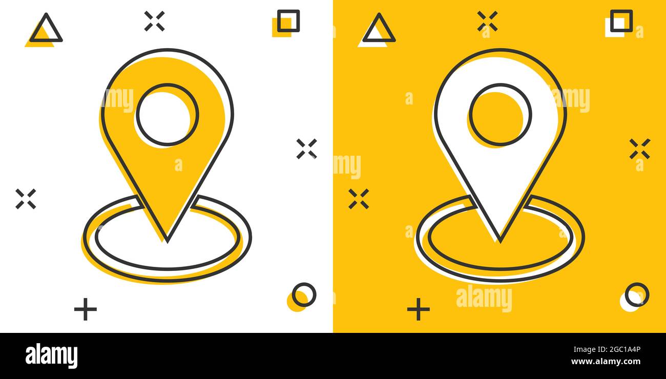 Vector cartoon pin location icon in comic style. Navigation map, gps ...