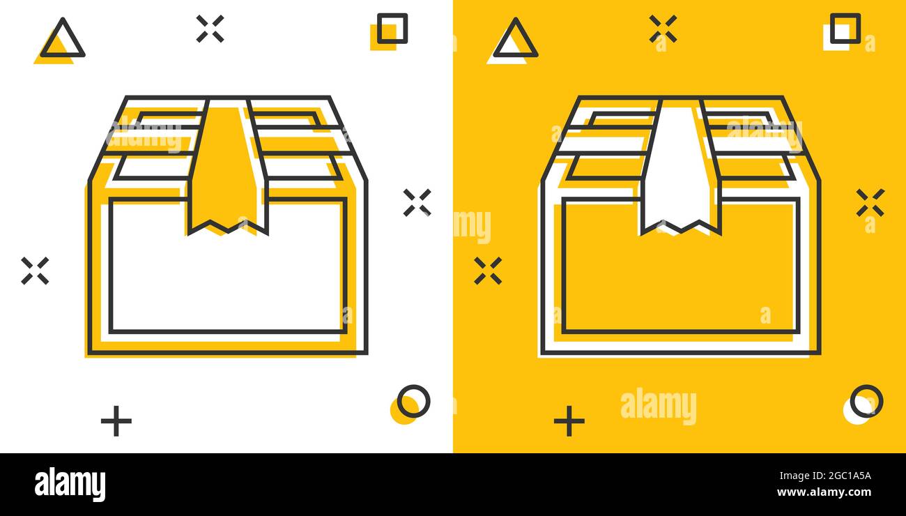 Vector cartoon packaging box icon in comic style. Shipping pack sign ...
