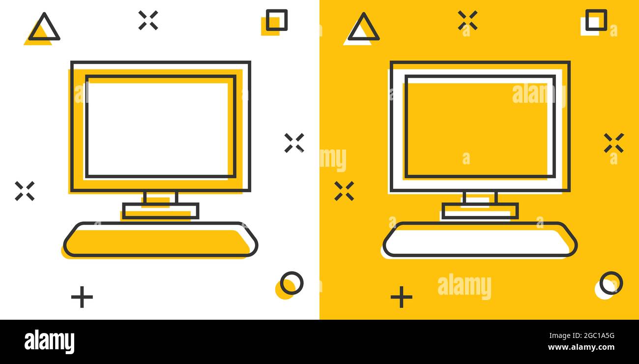 Vector cartoon computer icon in comic style. Monitor sign illustration ...