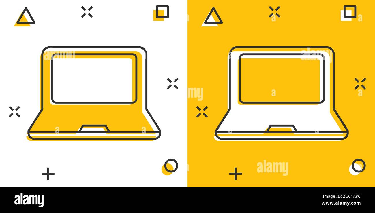 Vector cartoon laptop computer icon in comic style. Notebook sign ...