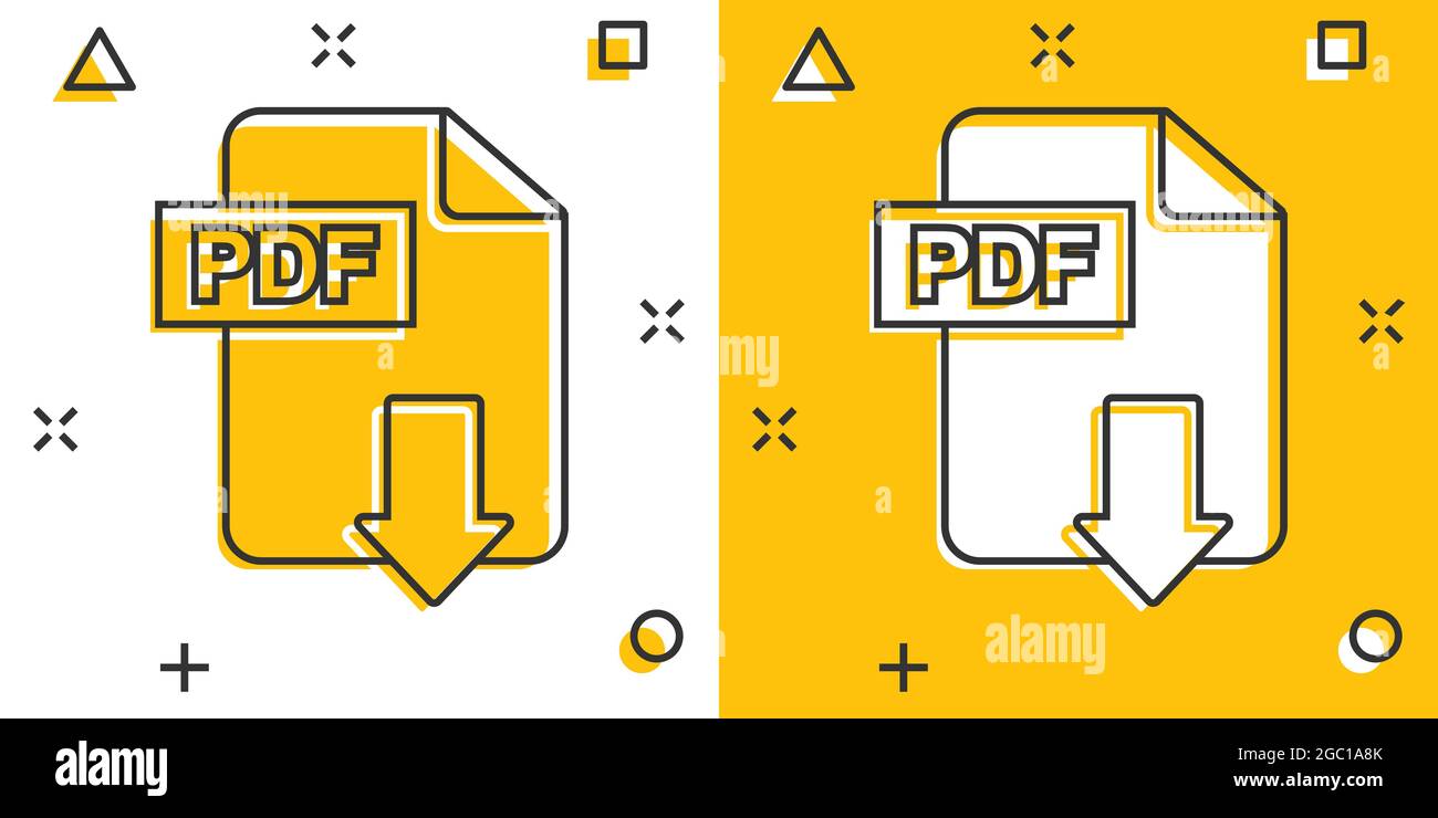 Vector cartoon PDF download icon in comic style. PDF format sign ...