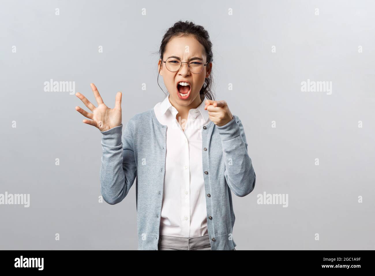 Emotions, family therapy and lifestyle concept. Its your fault. Angry ...