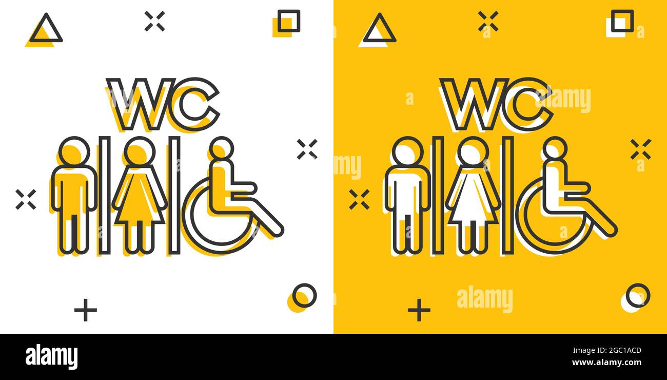 Vector cartoon WC, toilet icon in comic style. Men and women restroom ...