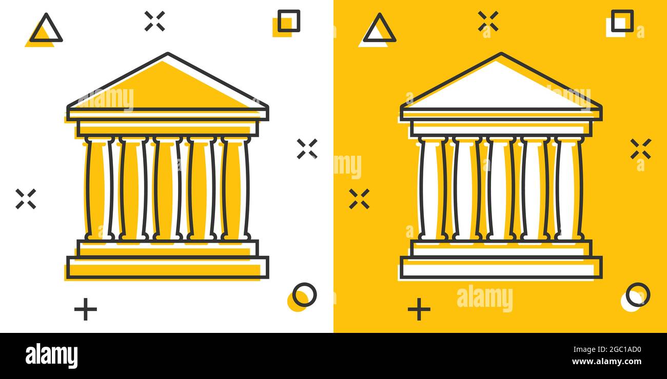 Vector cartoon bank building icon in comic style. Bank sign ...
