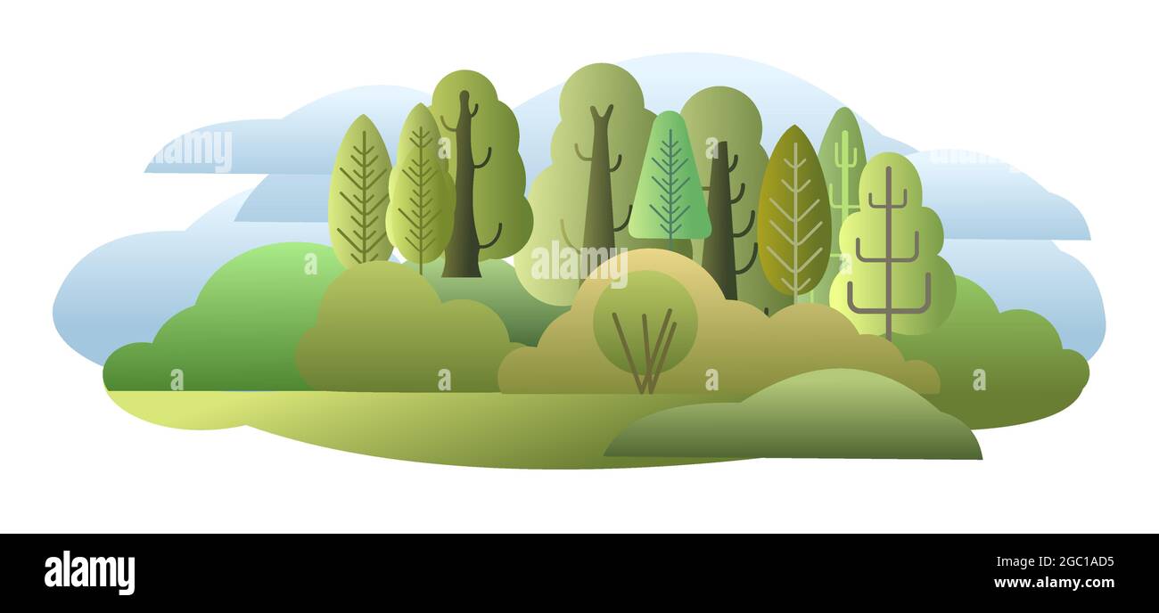 Forest landscape. Flat style symbolic illustration. Summer forest with ...