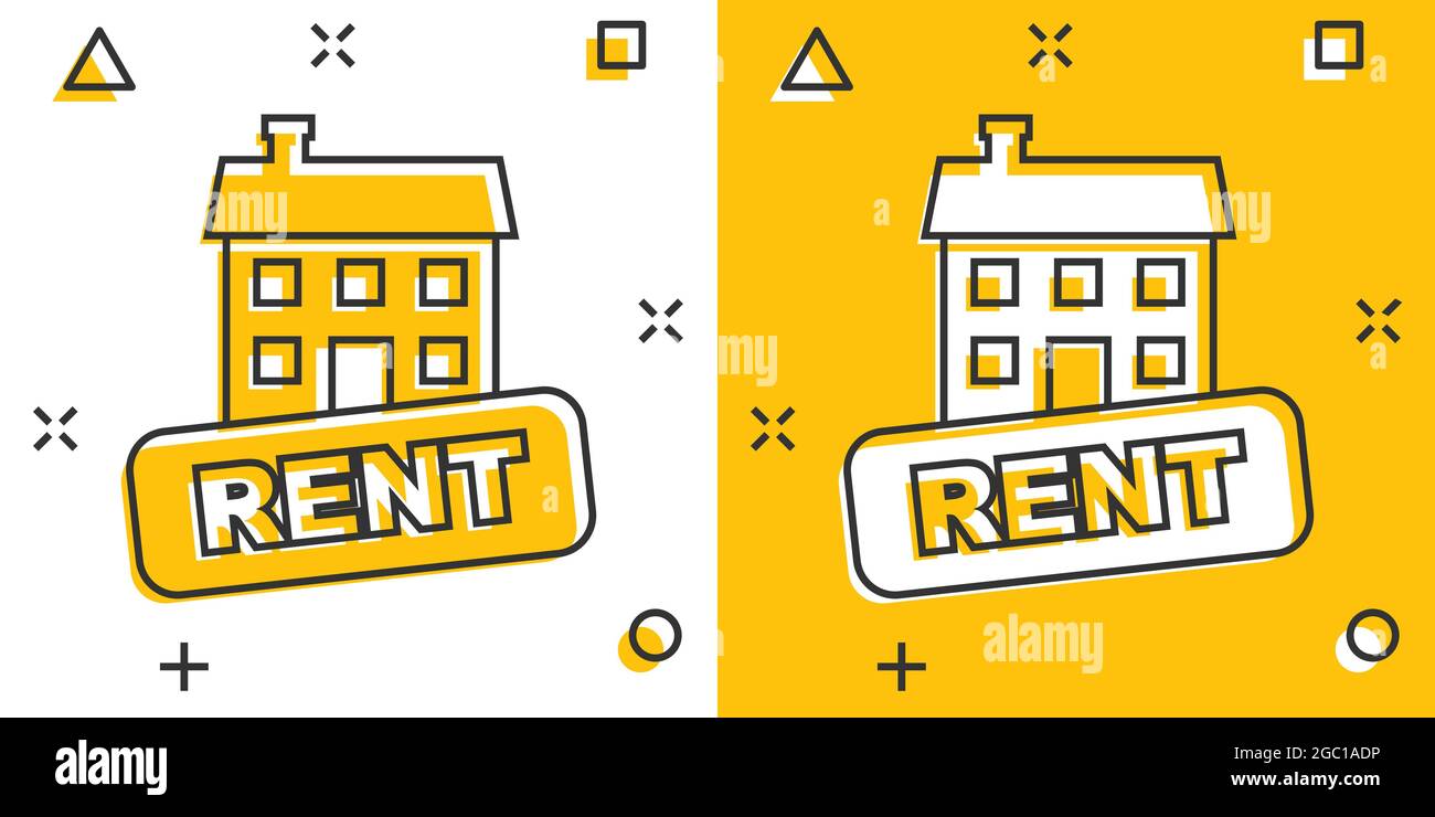 Vector cartoon rent house icon in comic style. Rent sign illustration ...