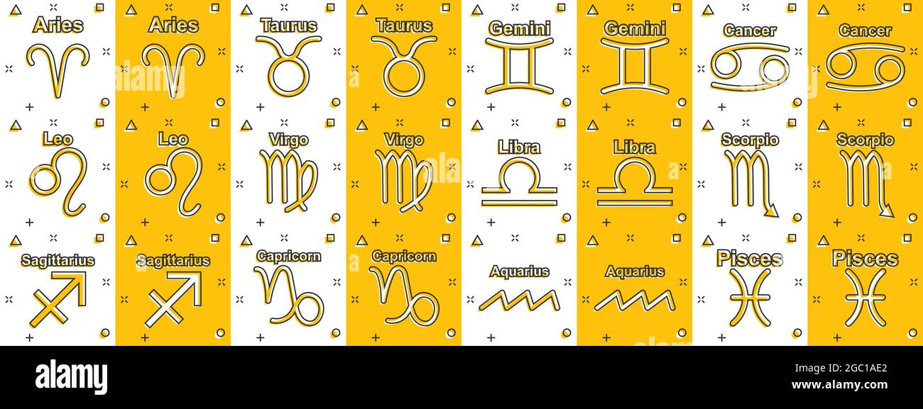 Vector cartoon zodiac icon set in comic style. Astrology signs ...